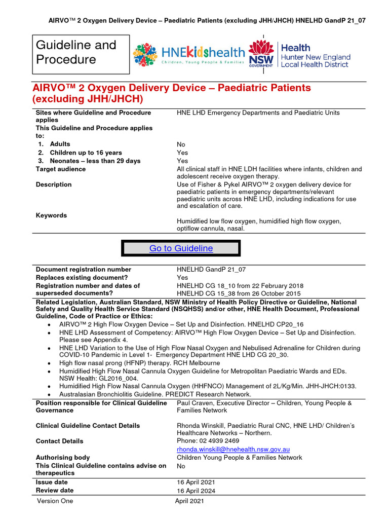 AIRVO 2 Oxygen Delivery Device - Paediatric Patients HNELHD GandP 21 07 ...