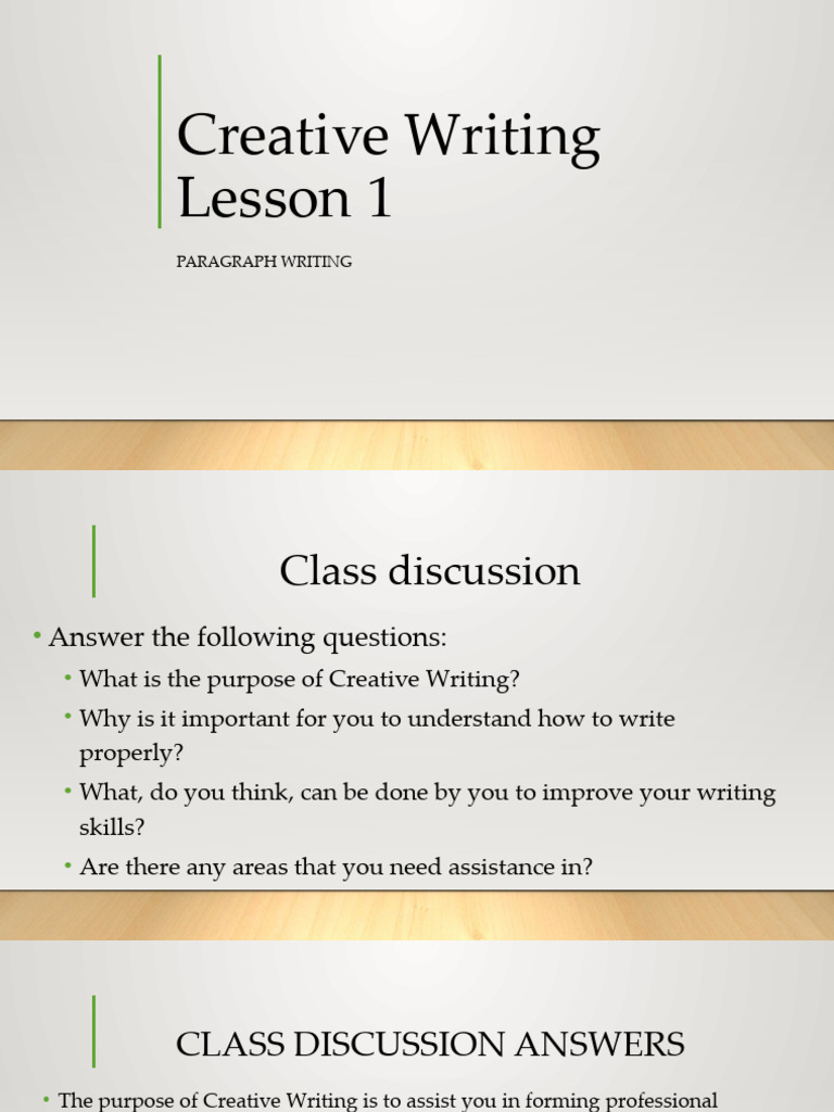 Creative Writing Lesson 1 - 8 January 2024 | PDF | Paragraph | Human ...