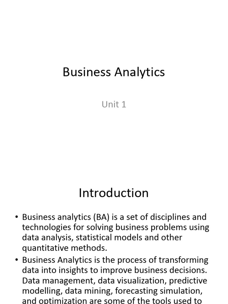 Business Analytics Unit 1 | PDF | Analytics | Data Analysis