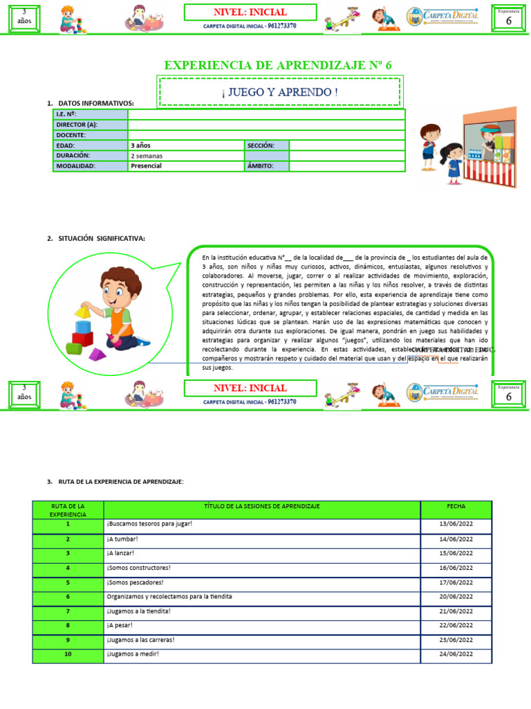 3 Años - Experiencia de Aprendizaje 6 | Descargar gratis PDF | Aprendizaje | Geometría