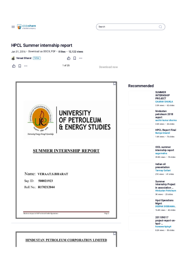 HPCL Summer Internship Report - PDF | PDF