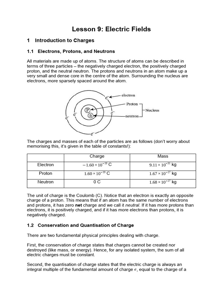 Lesson 9 - Electric Fields Notes | PDF | Electric Charge | Electric Field
