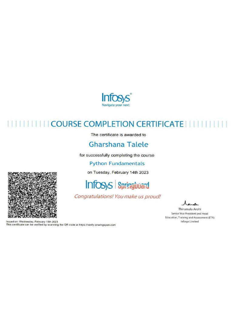 Infosys Certificates | PDF
