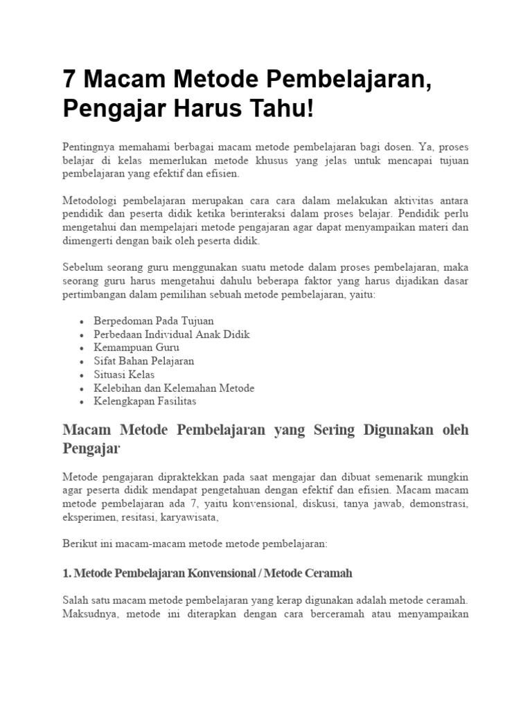 7 Macam Metode Pembelajaran | PDF