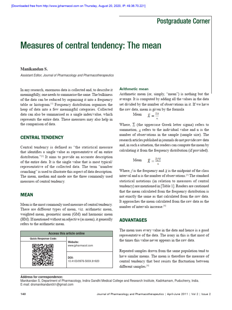 Types of Mean | PDF | Mean | Arithmetic Mean