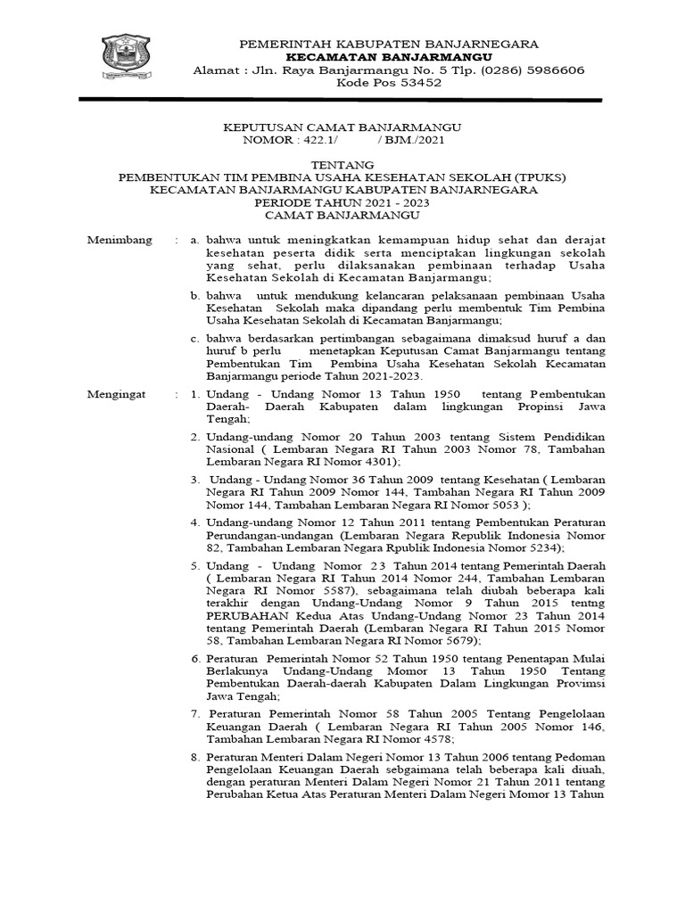 DRAF SK TP UKS FINAL - Revisi 10 Juni 2021 | PDF