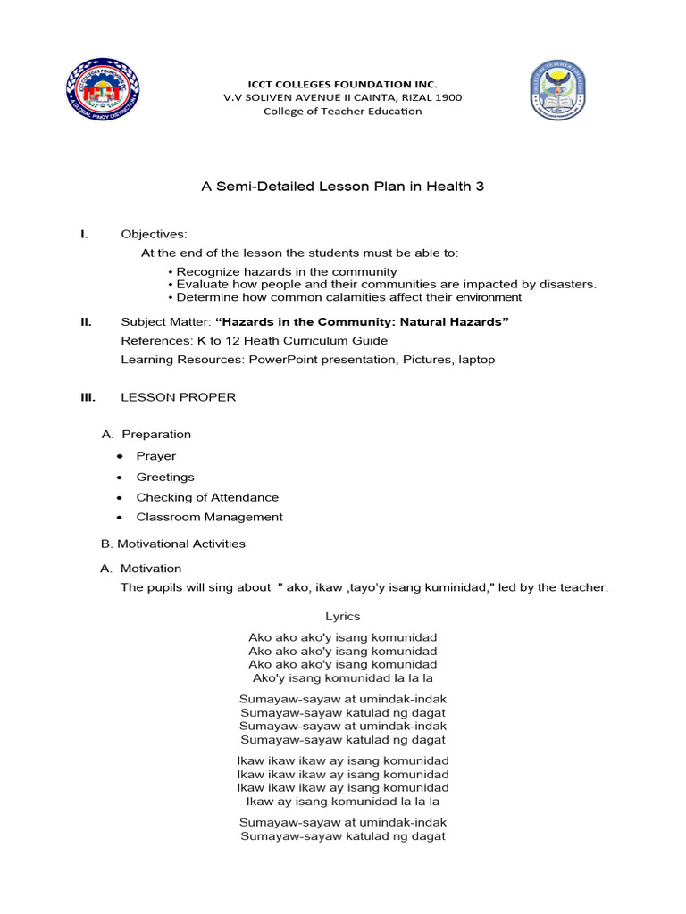Final Format of Lesson Plan 4 1 2 | PDF | Natural Disasters | Tropical ...
