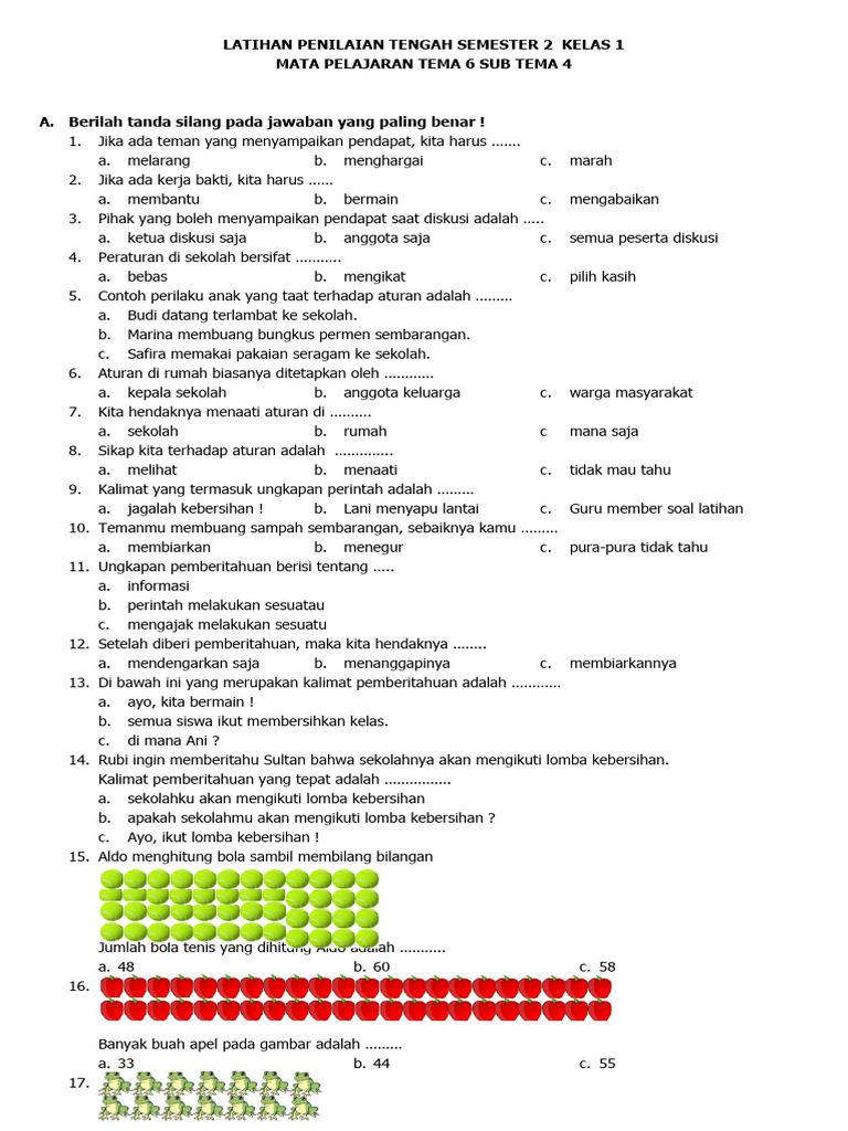 Tema 6 Sub 4 PTS 2 Kelas 1 | PDF