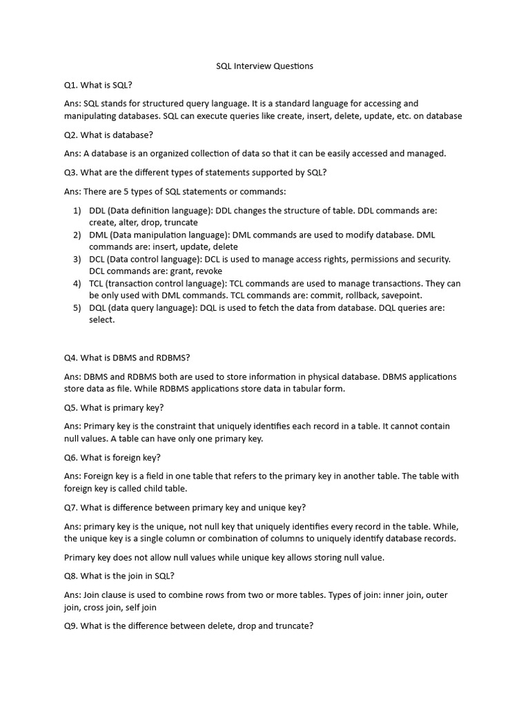 SQL Interview Questions | PDF | Relational Database | Database Index