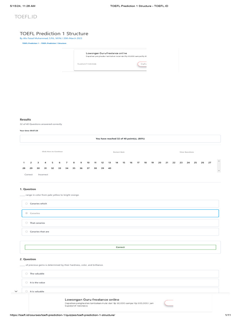 TOEFL Prediction 1 Structure - TOEFL - ID | PDF | Seed | Mountains