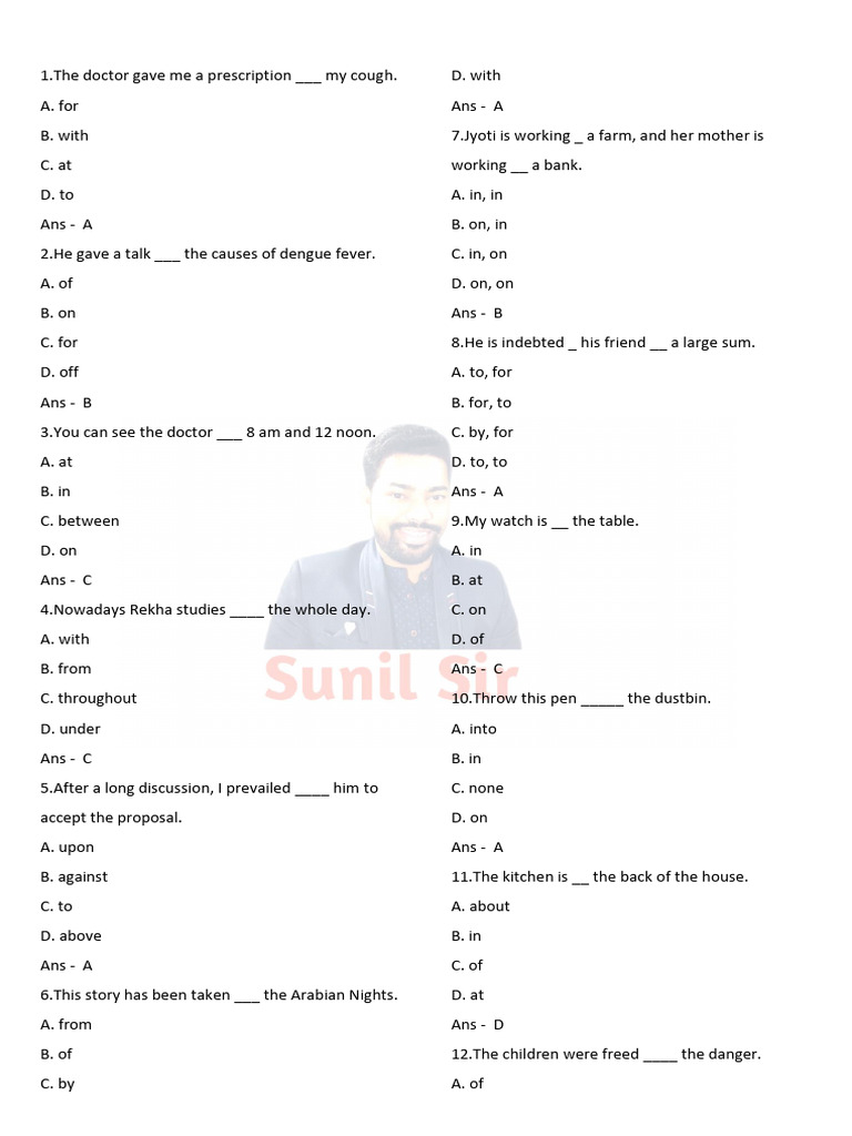 Preposition Quiz - 1 | PDF
