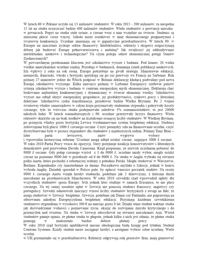 Notatka Z Filmu 'Wyższe Wykształcenie Nowy Globalny' Towar - A.Bąk | PDF