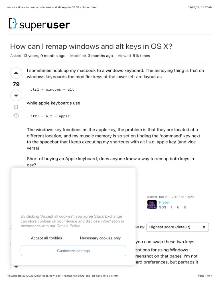 Macos - How Can I Remap Windows and Alt Keys in OS X? - Super User | PDF | Mac Os | Computer ...