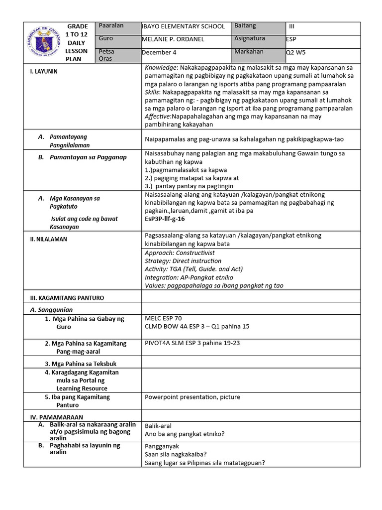 DLP - Esp 3 - Q2 W5 | PDF