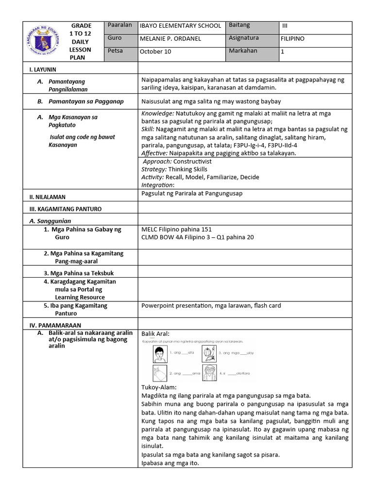 Dlp_filipino 3 -q1 Wk7_day2 | PDF