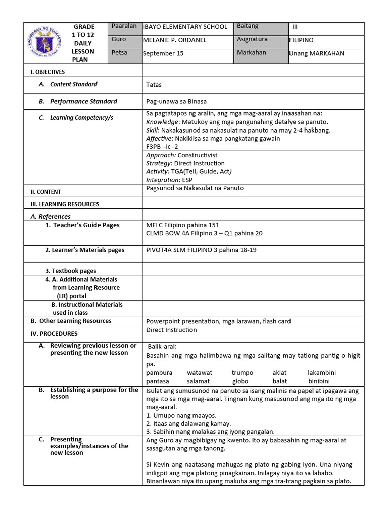 DLP - Filipino 3 - q1 Wk3 | PDF