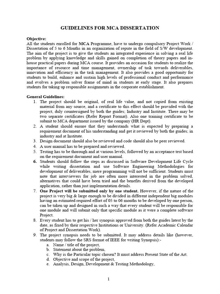 MCA Dissertation Guidelines | PDF | Thesis | Software Development Process
