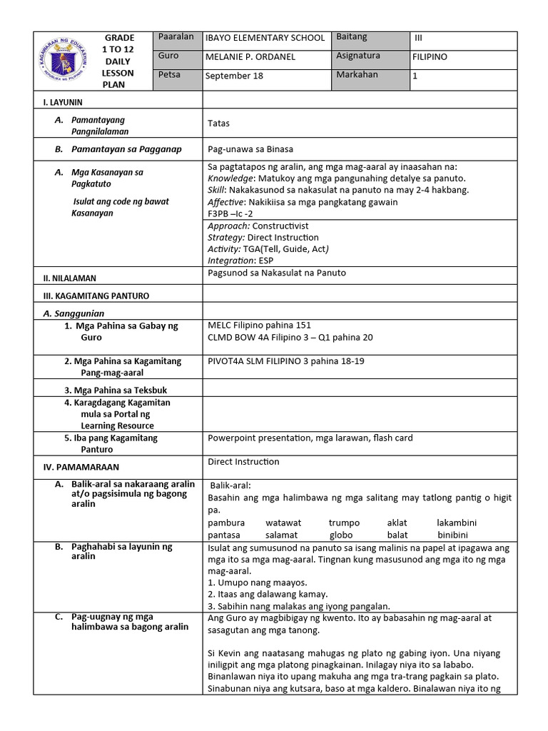 DLP - Filipino 3 - q1 Wk4 | PDF