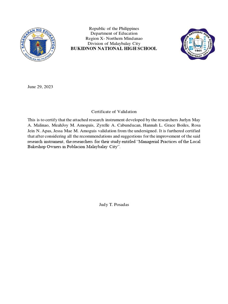 Certificate-of-Validation and Validation Letter.... | PDF