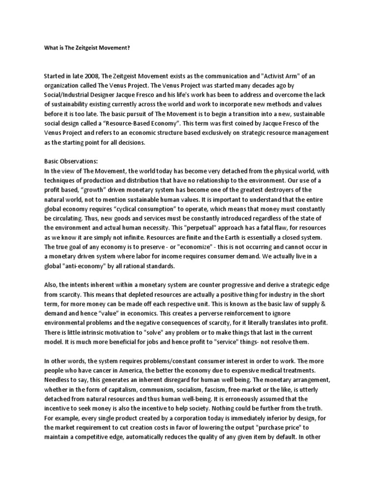 What Is The Zeitgeist Movement | PDF | Sustainability | Scientific Method