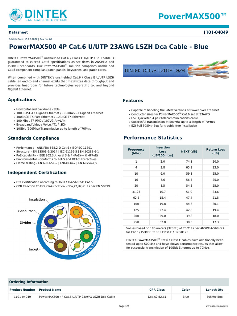 Dintek Catalogue Cat6 Cable | PDF | Electrical Engineering | Electricity