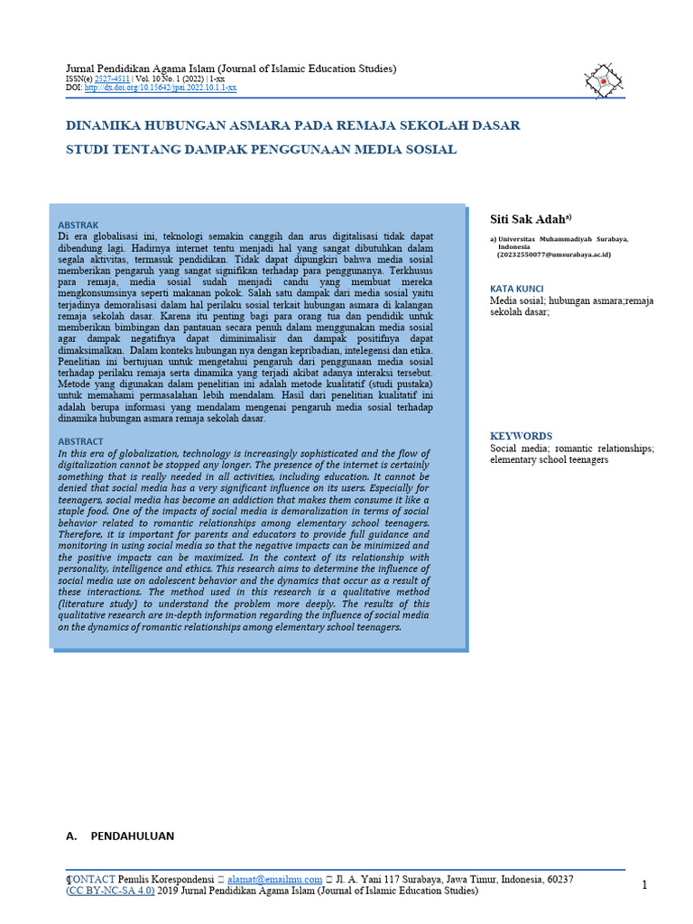 Siti Sak Adah - Dinamika Hubungan Asmara Remaja Sekolah Dasar, Studi Dampak Penggunaan Media ...