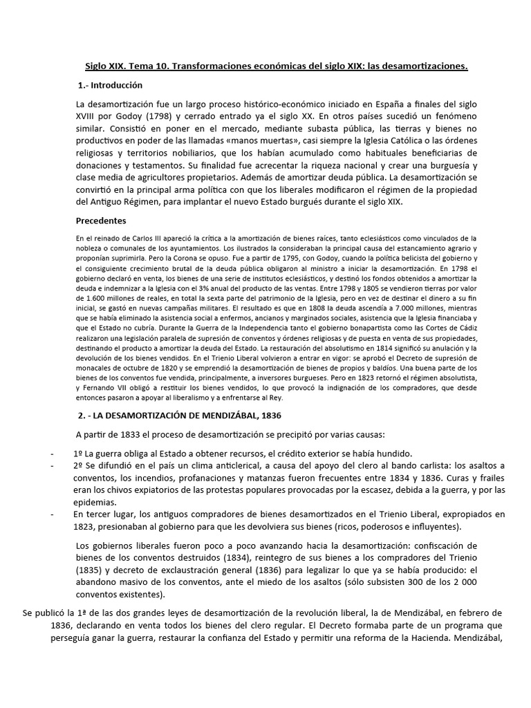 Siglo XIX. Tema 10. Las Desamortizaciones 5 | PDF | España