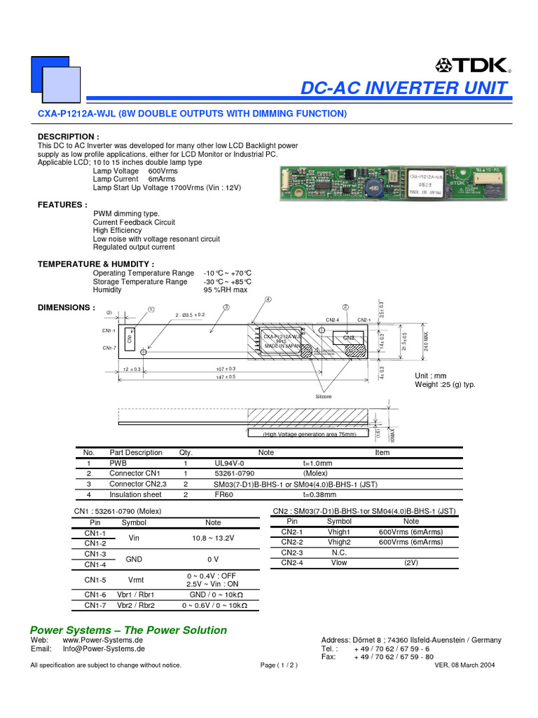 CXA-P1212A-WJL Datasheet | PDF | Power Inverter | Electrical Equipment