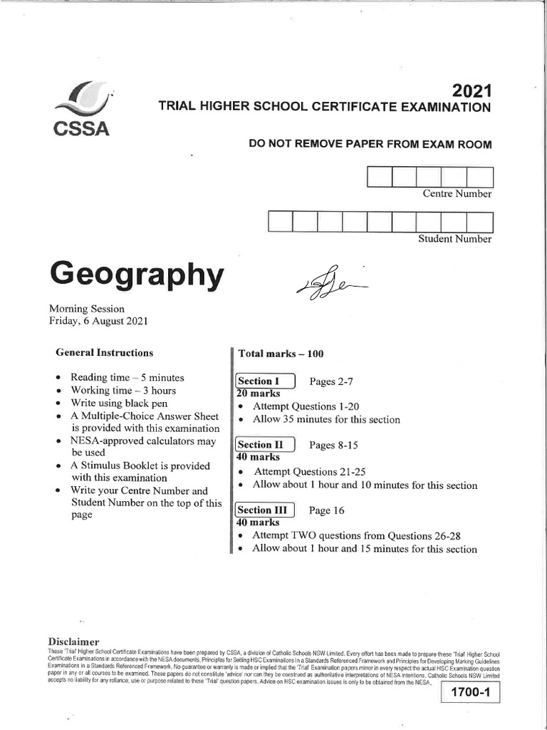 CSSA Geography Trial 2021 Blank | PDF