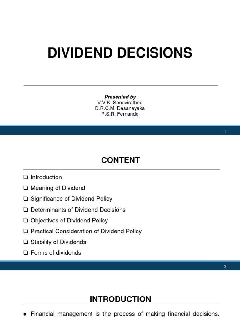 Presentation 07 - Dividend Decisions | PDF | Dividend | Investing