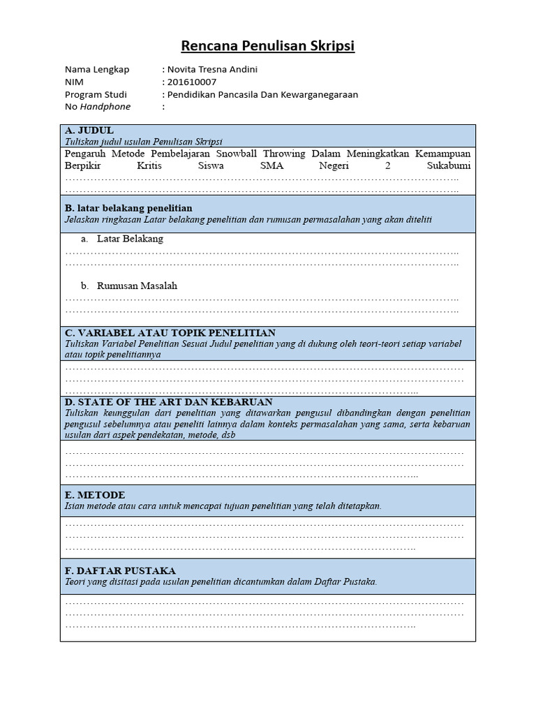 Form Rencana Penulisan Skripsi | PDF
