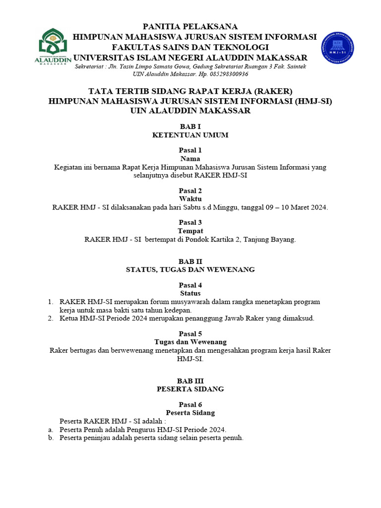 Tata Tertib RAKER HMJ-SI Periode 2024 | PDF