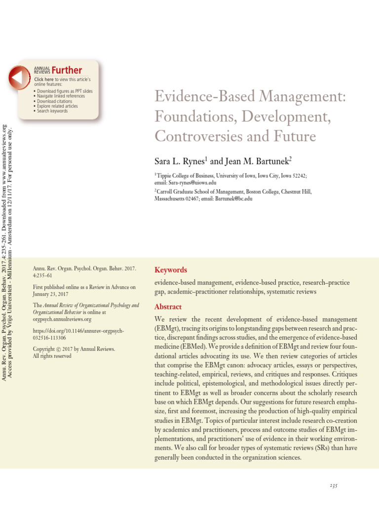 Evidence Based Management Pdf Evidence Based Medicine Meta Analysis