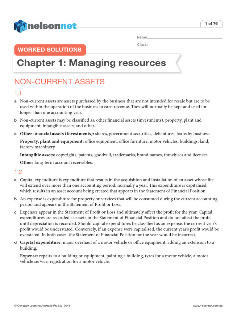 Year 12 Accounting Chapter 1 Solutions | PDF | Depreciation | Expense