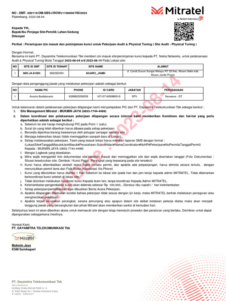 06SGE0091 Permit Audit Apara e Permit 000110 OM-SBS-I ROWc1100000 VIII ...
