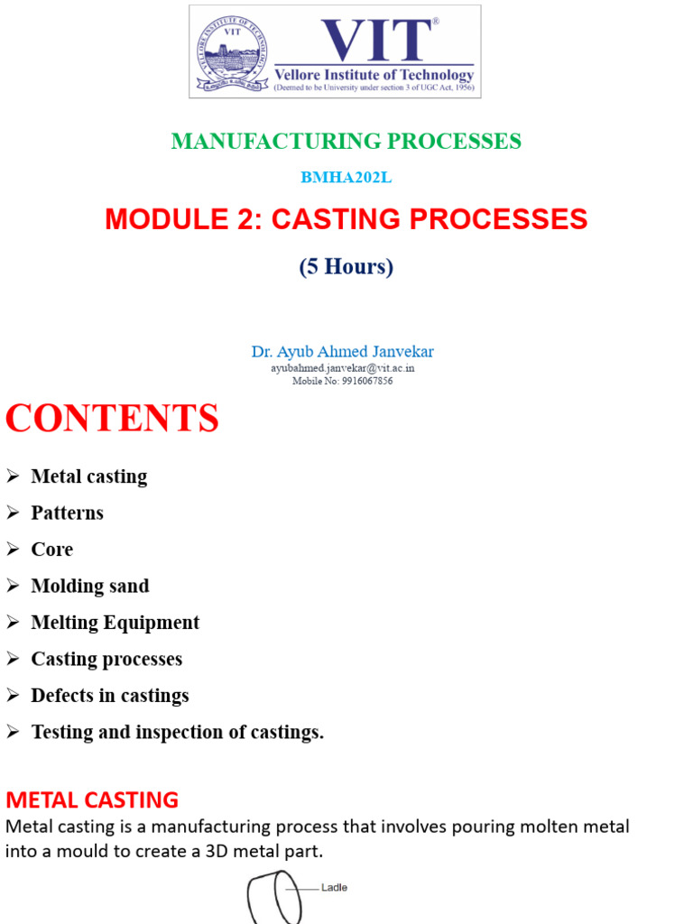 Module 2 - Casting Processes - Dr. Ayub Ahmed | Download Free PDF | Casting | Radiography