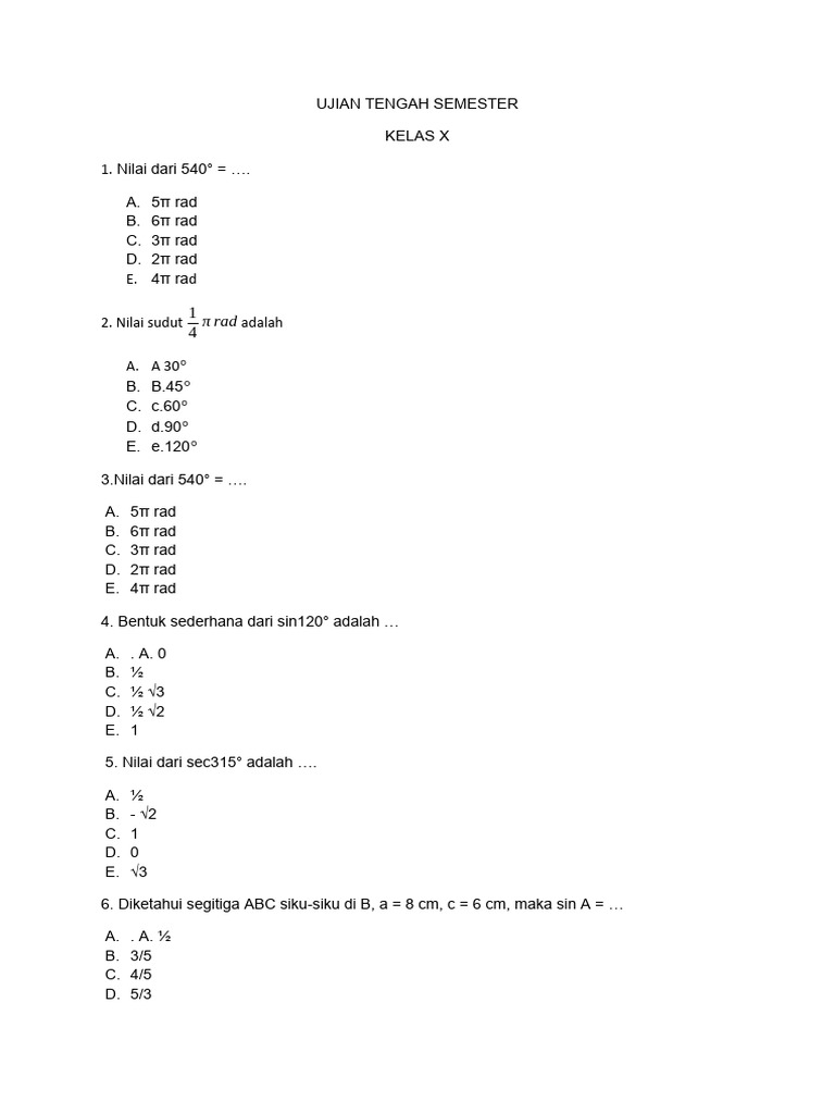 Soal STS Matematika KLX X Sem 2 | PDF | Metode & Bahan Ajar | Griya & Taman