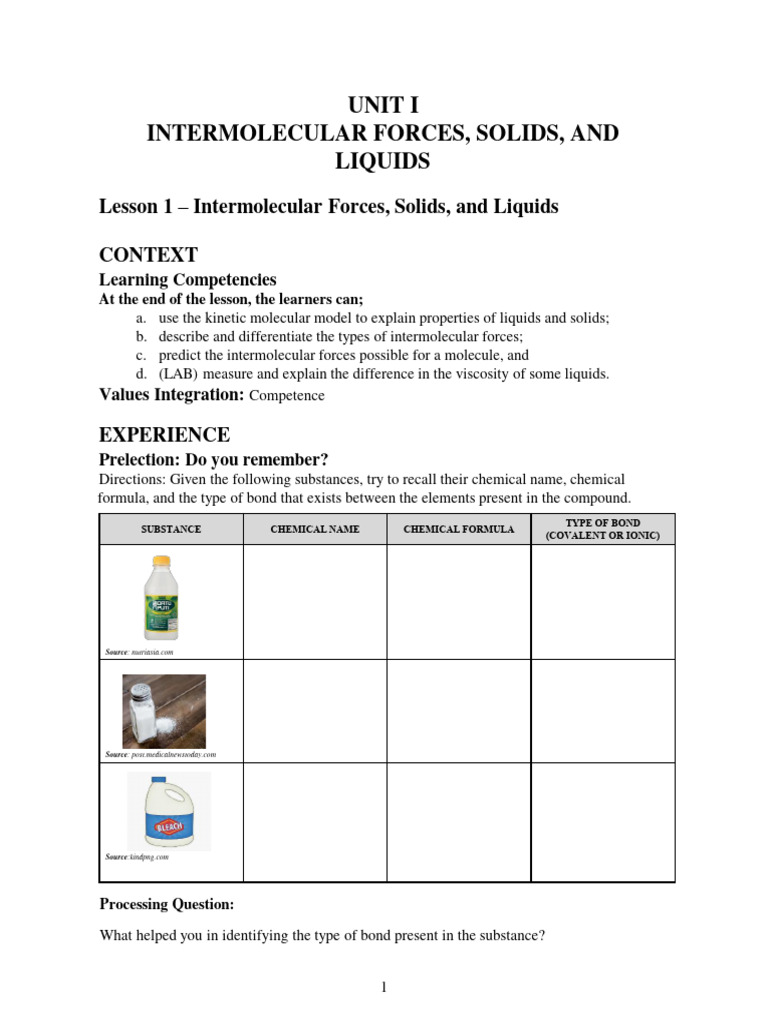 STM128 Lesson 1 and 2 | PDF | Intermolecular Force | Solubility