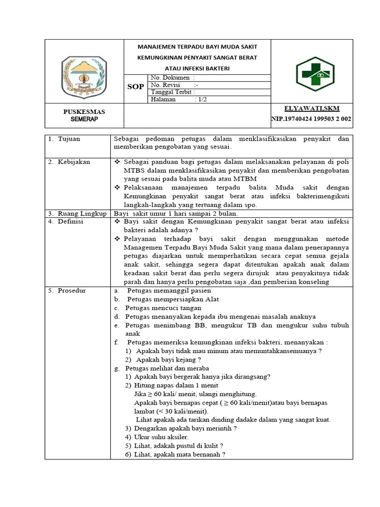 SOP MTBM Dengan Kemungkinan Infeksi Berat OKE | PDF