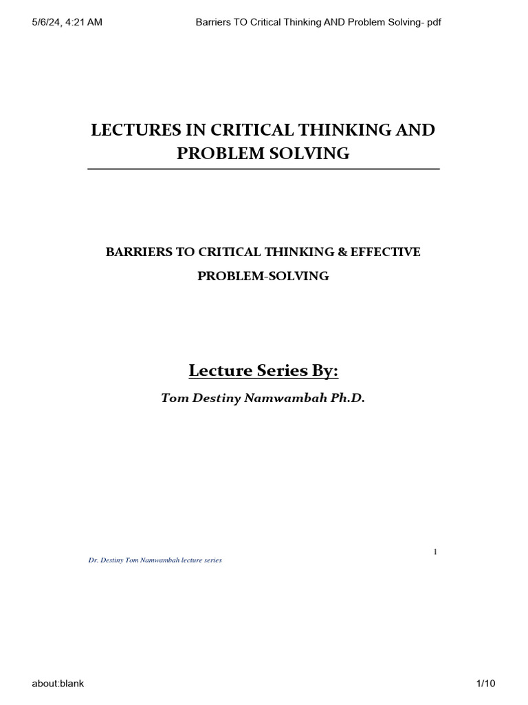 Barriers to Critical Thinking Explained | PDF | Thought | Critical Thinking