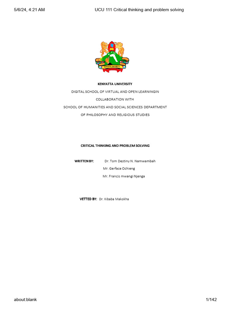 UCU 111 Critical Thinking and Problem Solving | PDF | Doubt | Academic ...