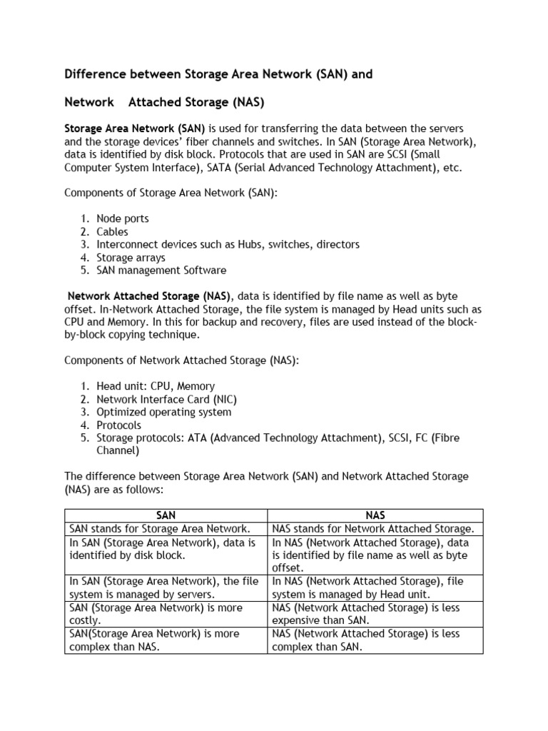 SAN vs NAS: Key Differences Explained | PDF | Computer Network ...