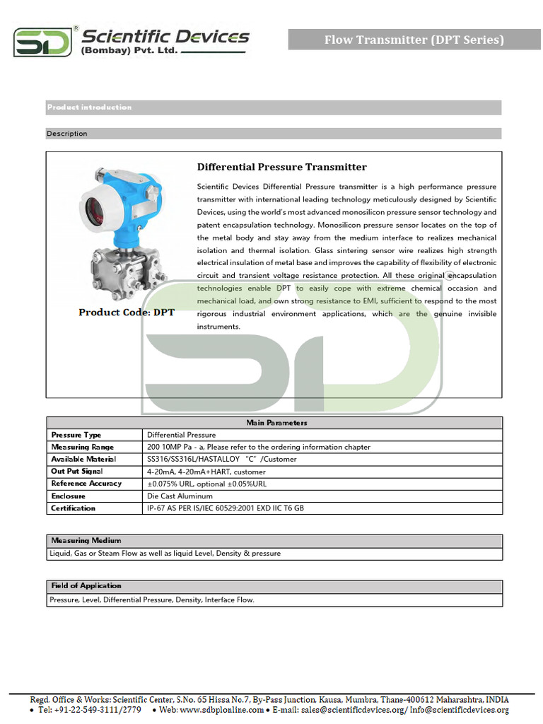 Differential Pressure Transmitter | PDF | Pressure Measurement | Pressure
