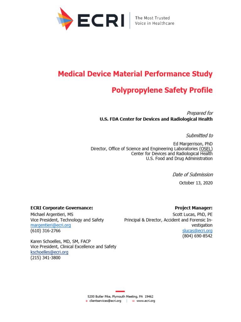 Polypropylene Safety Profile in Medical Devices | PDF ...
