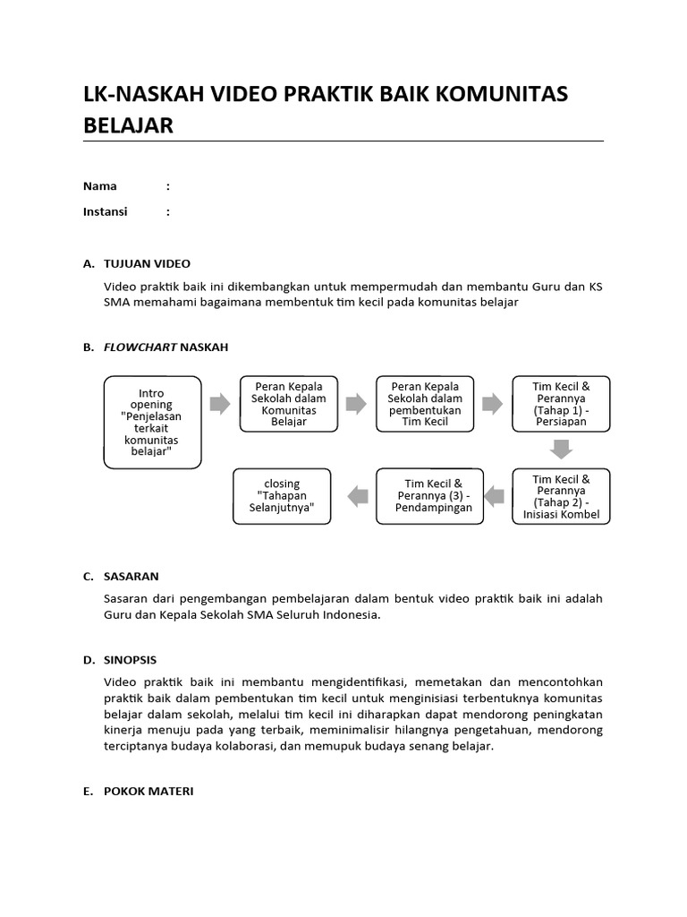 LK Naskah Video Praktik Baik Komunitas Belajar | PDF