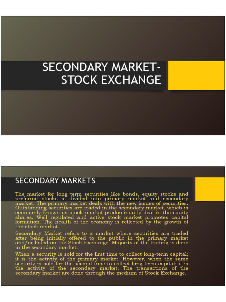 Secondary Market and Stock Exchange | PDF | Securities (Finance) | Stocks