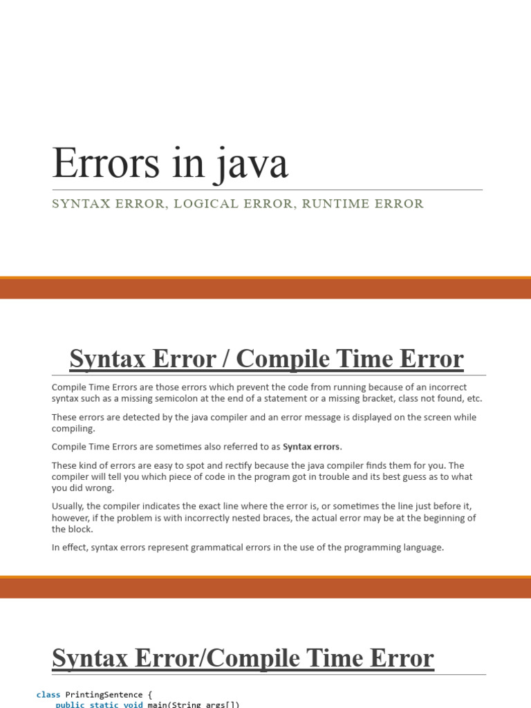 Errors in Java - 9th - ICSE | PDF | Computer Program | Programming Errors in Java - 9th - ICSE | PDF | Computer Program | Programming