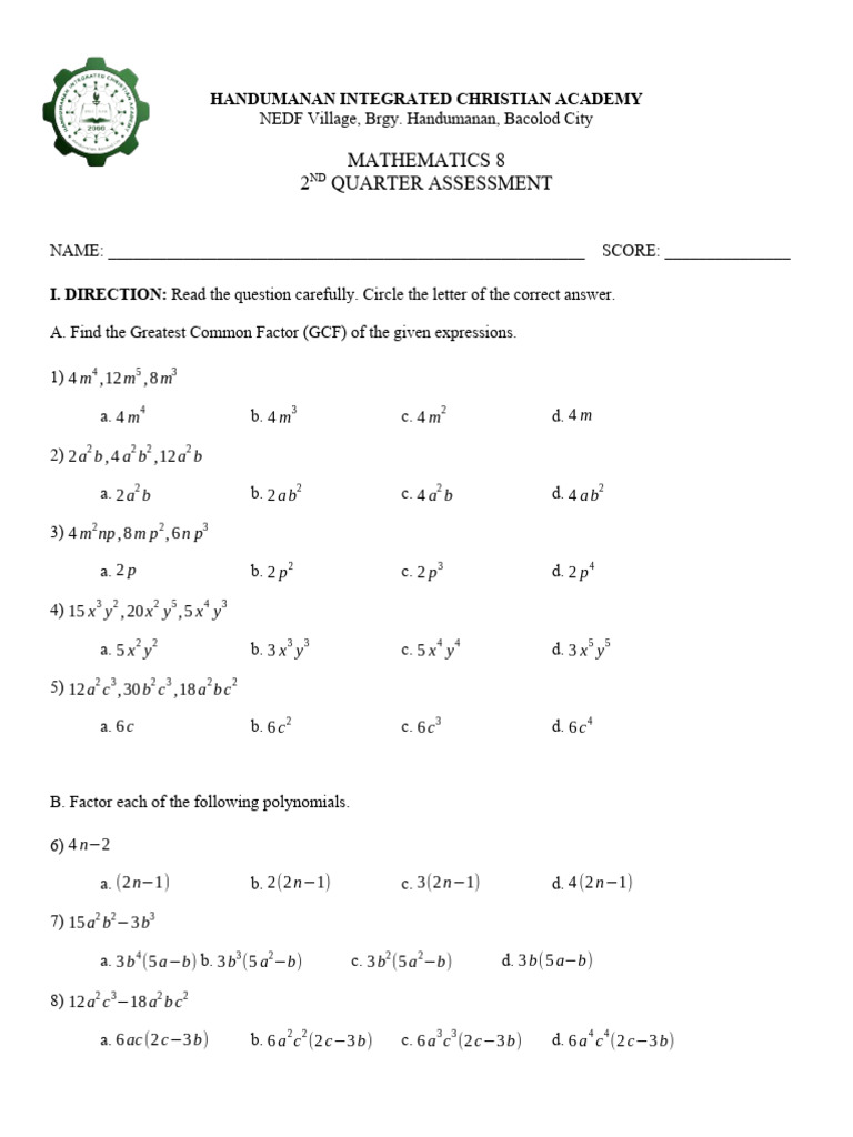 2nd Quarter - Math 8 (3 Copies) | PDF | Elementary Mathematics | Factorization