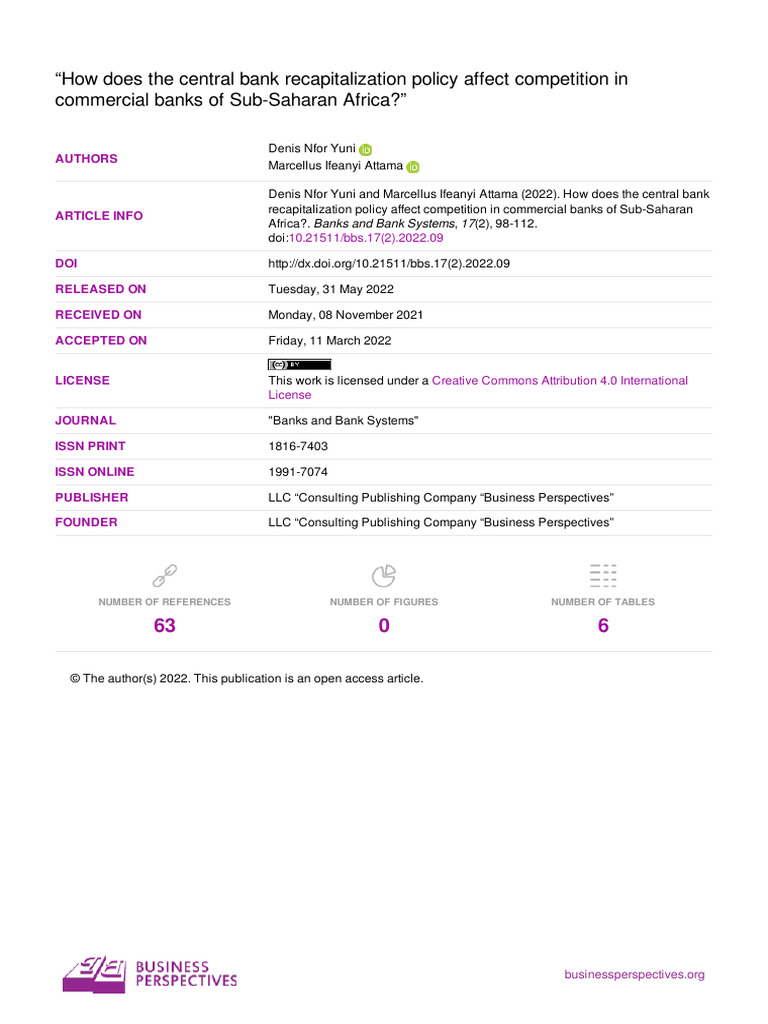 2022 BBS Yuni - How Does The Central Bank Recapitalization Policy ...