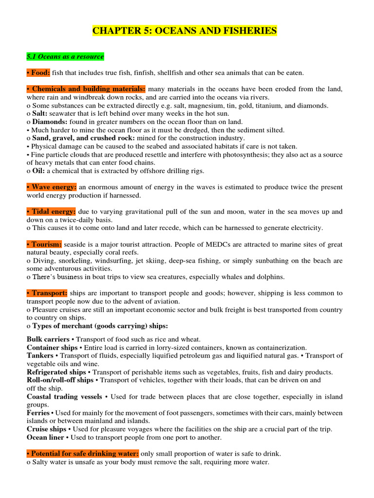 Oceans & Fisheries Notes | PDF | Ships | Sea